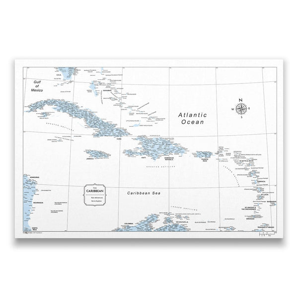 Caribbean Map Poster - Light Blue Color Splash - Conquest Maps LLC