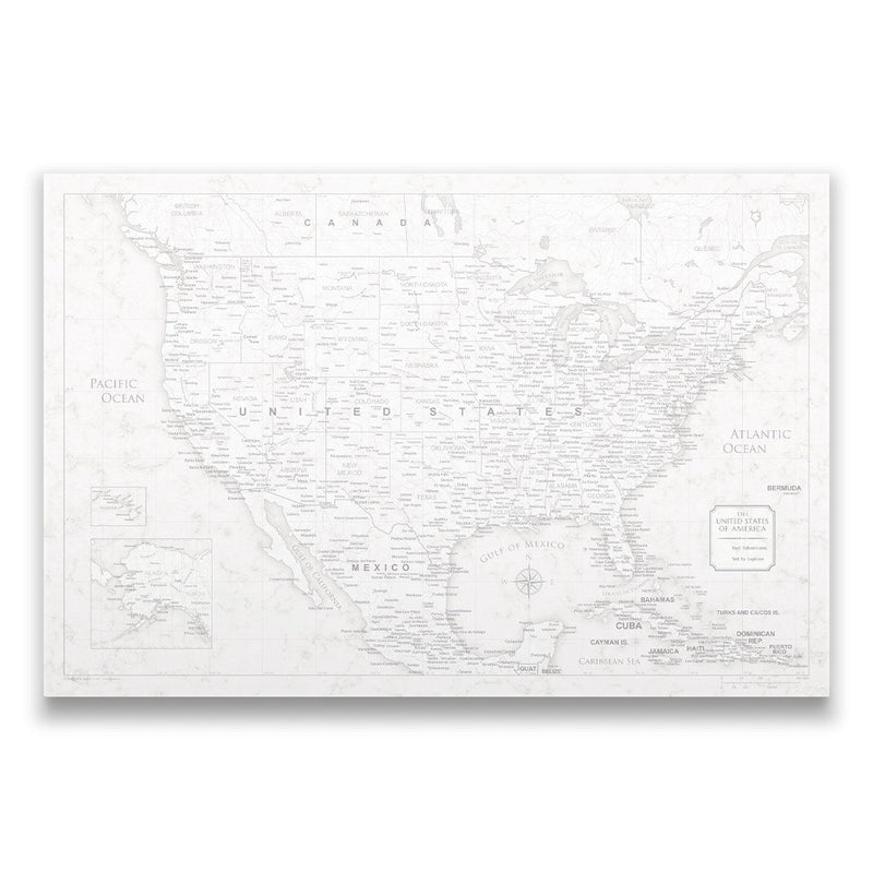 USA Travel Map Pin Board with Push Pins: Classic Marble