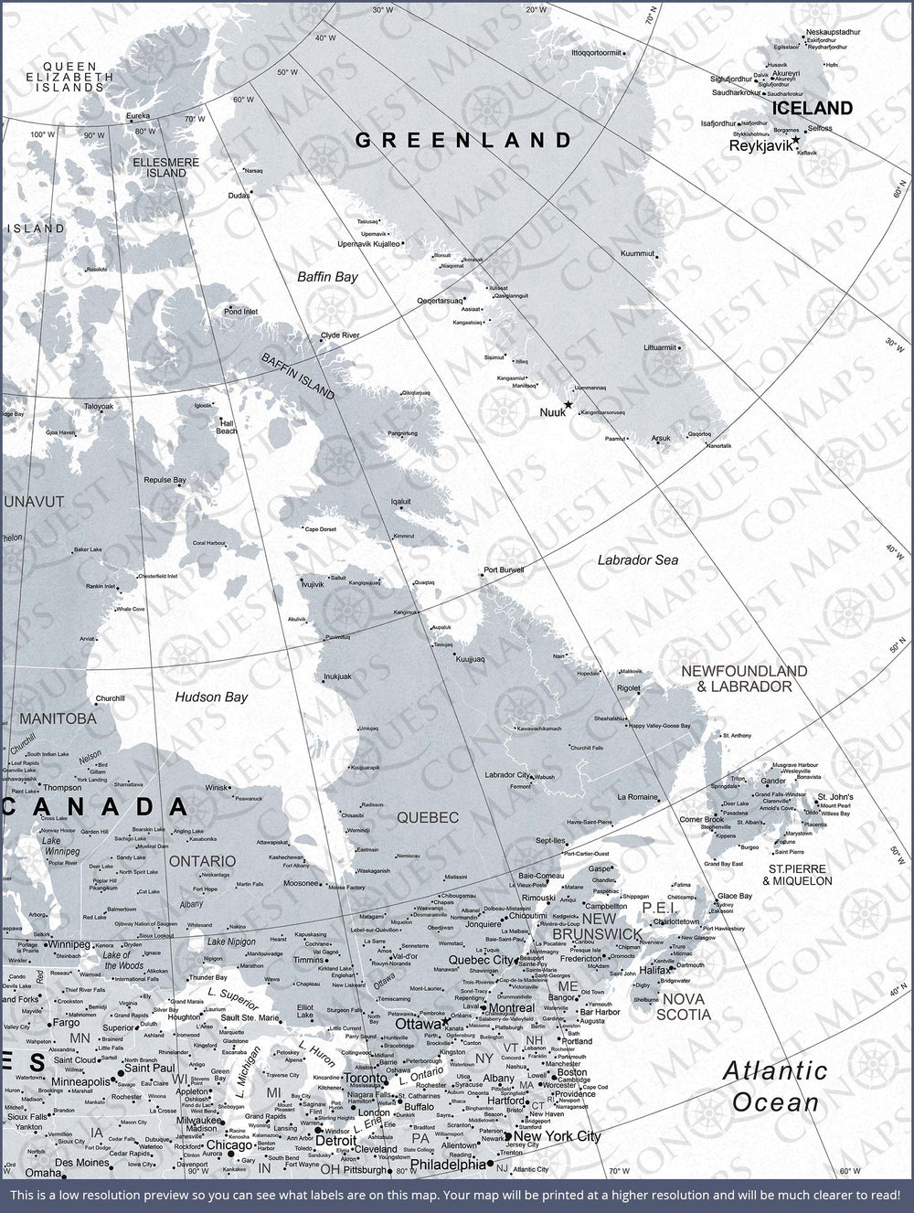Canada Push Pin Travel Map - Light Gray