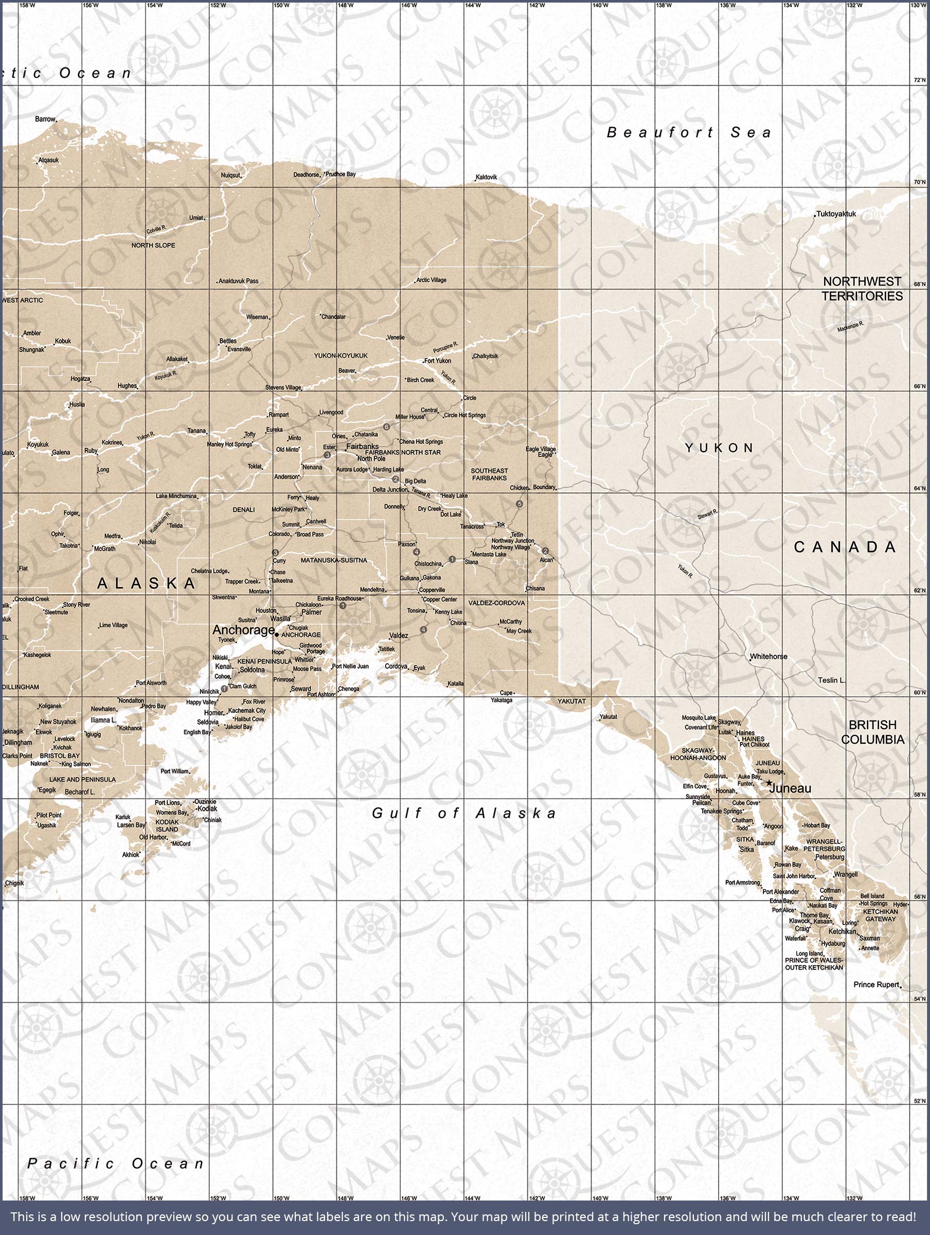 Alaska Map Poster - Light Brown Color Splash - Conquest Maps LLC