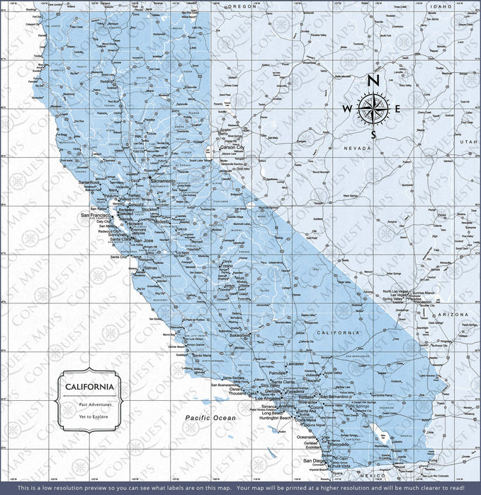 Push Pin California Map (Pin Board/Poster) - Light Blue Color Splash ...