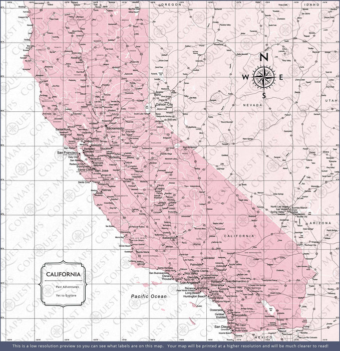 California Map Poster - Pink Color Splash - Conquest Maps LLC