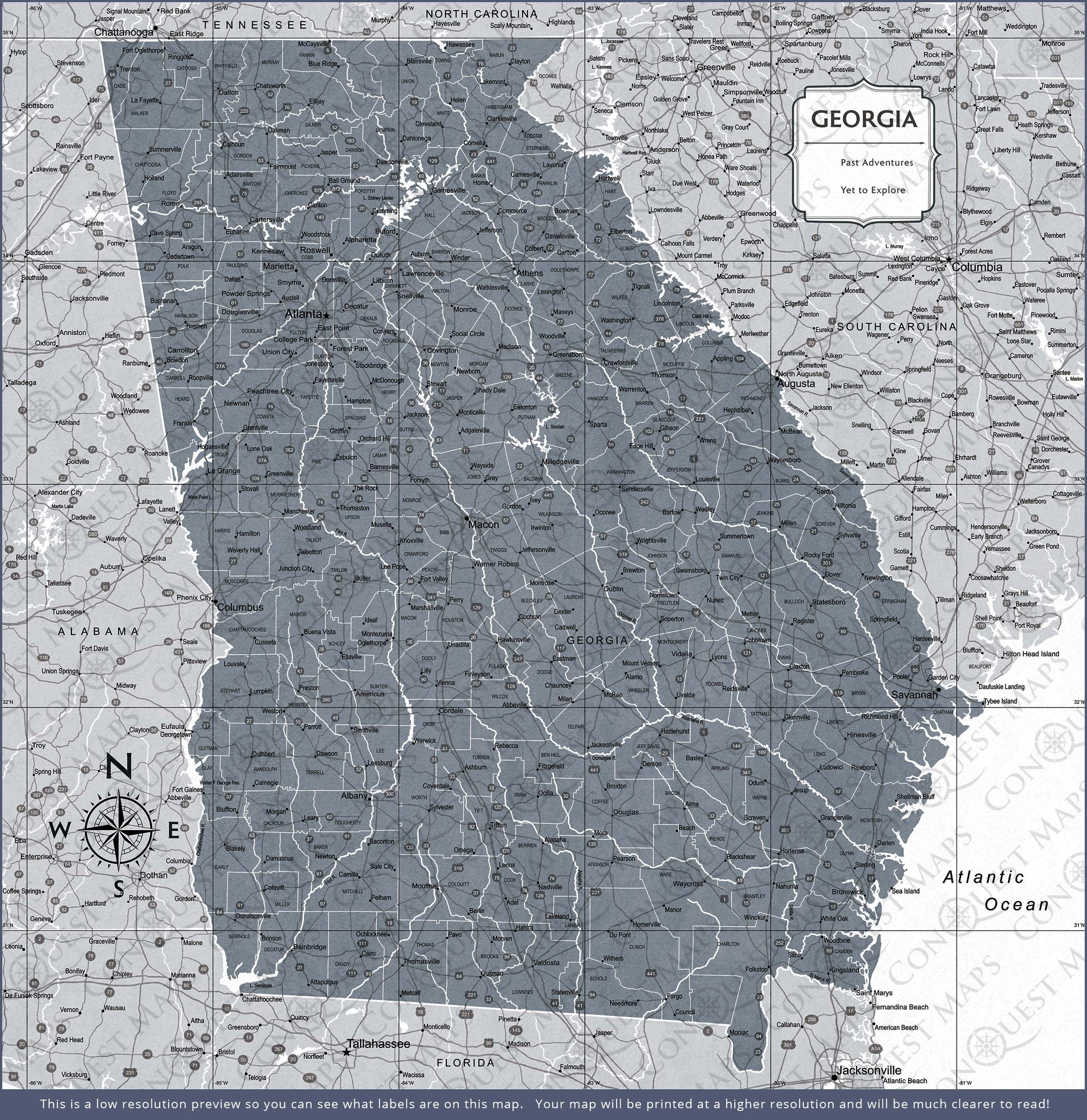 Georgia Map Poster - Dark Gray Color Splash - Conquest Maps LLC