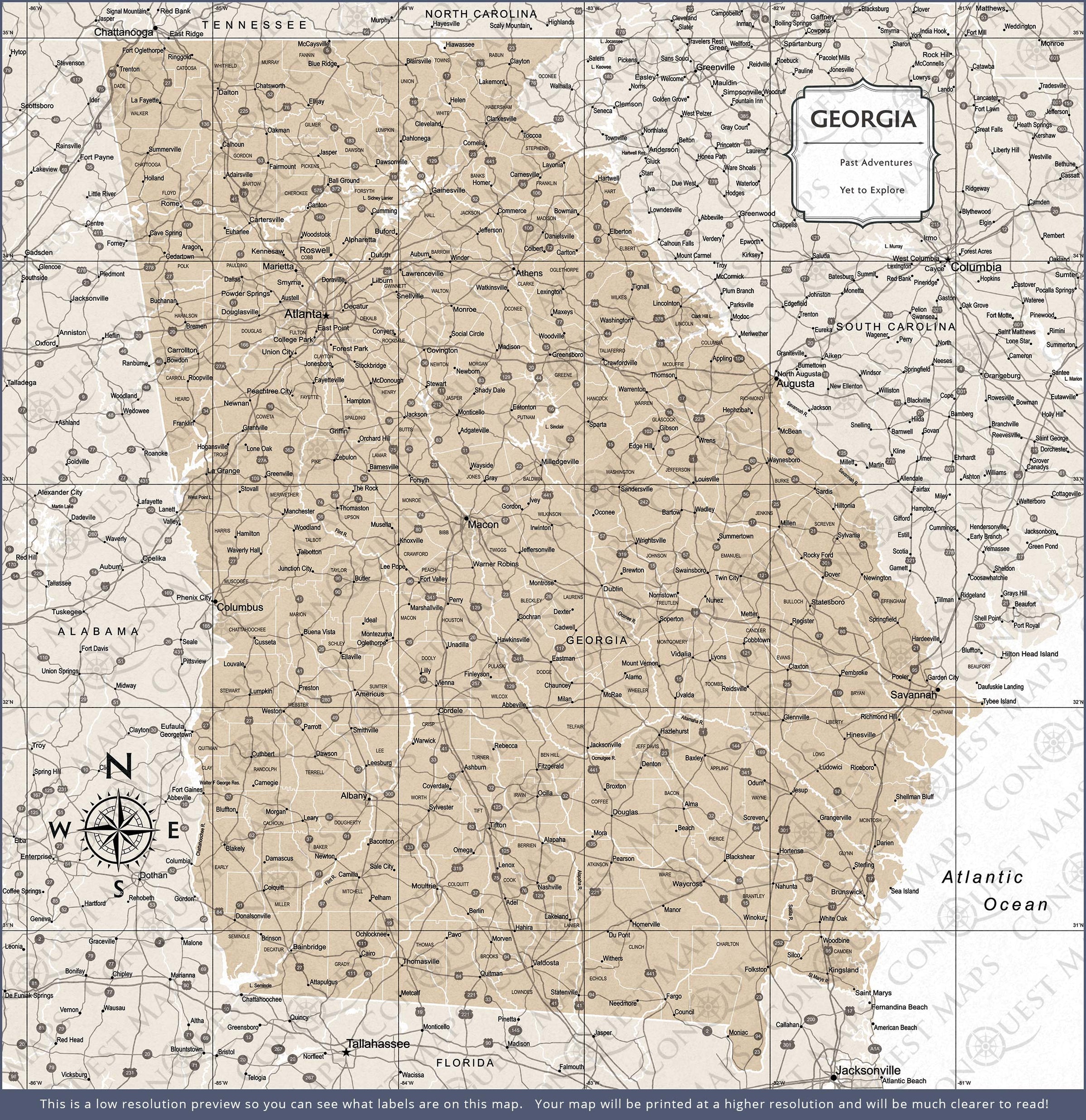 Georgia Map Poster - Light Brown Color Splash - Conquest Maps LLC