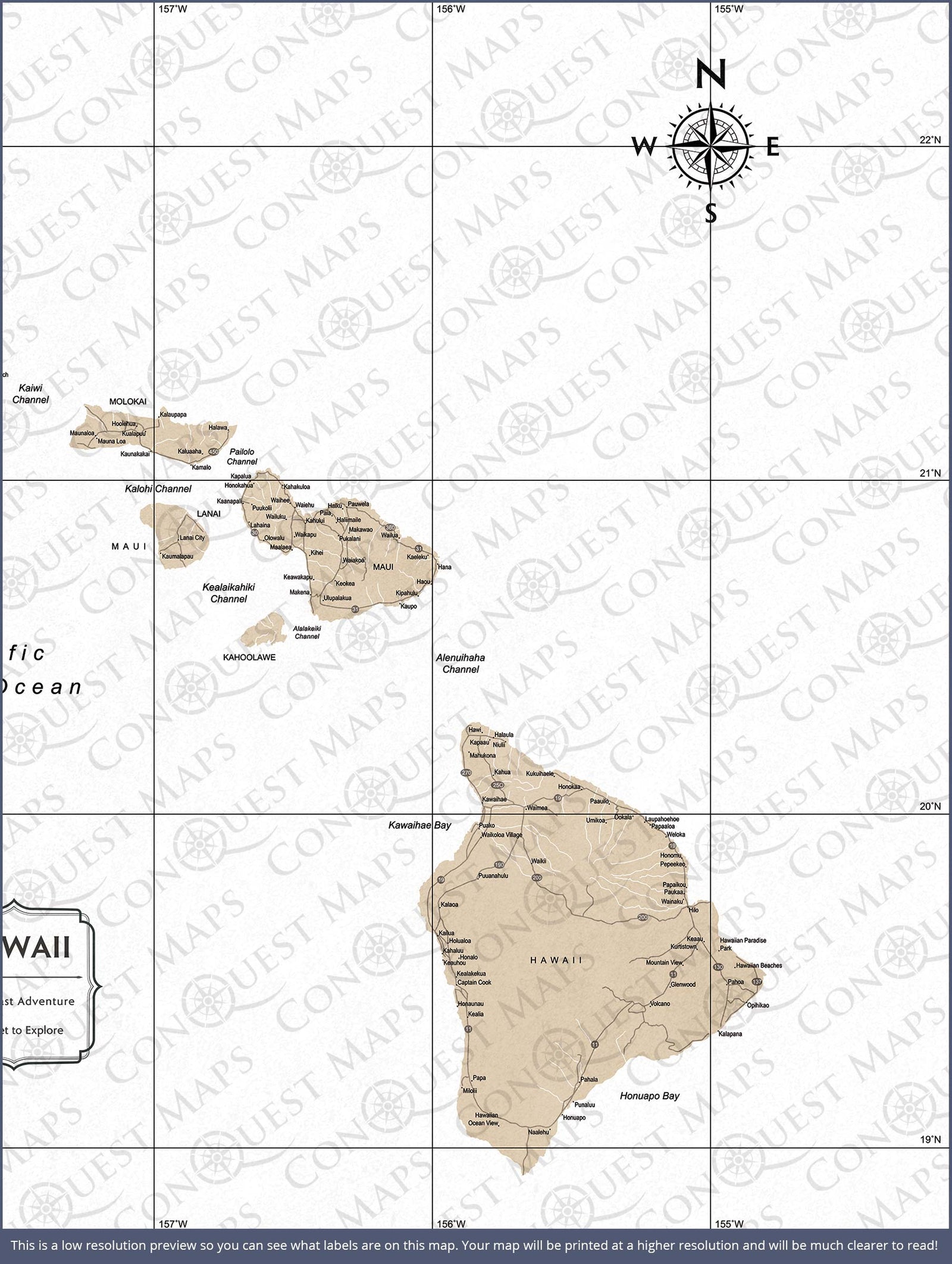 Hawaii Map Poster - Light Brown Color Splash - Conquest Maps LLC