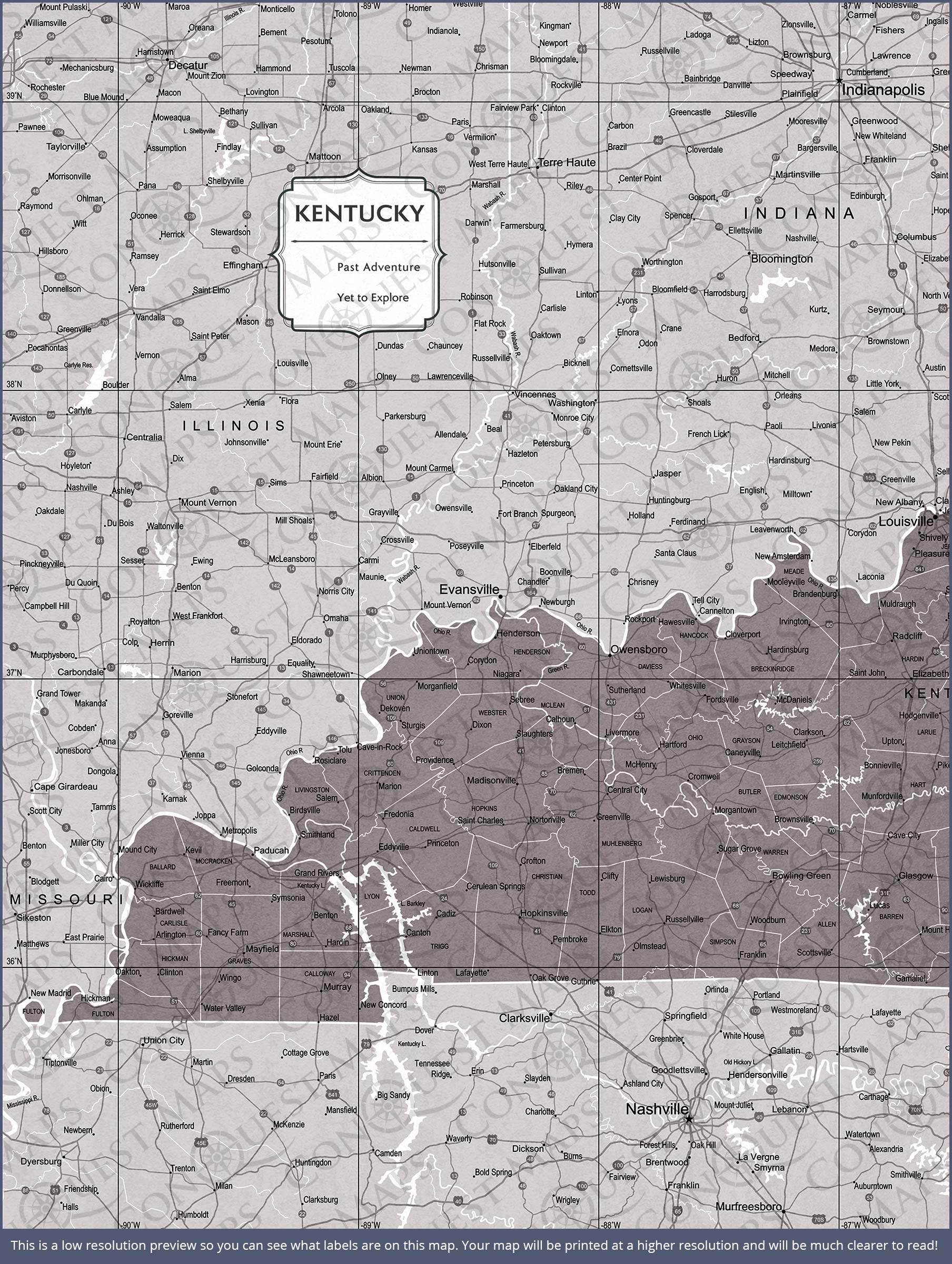 Kentucky Map Poster - Dark Brown Color Splash - Conquest Maps LLC