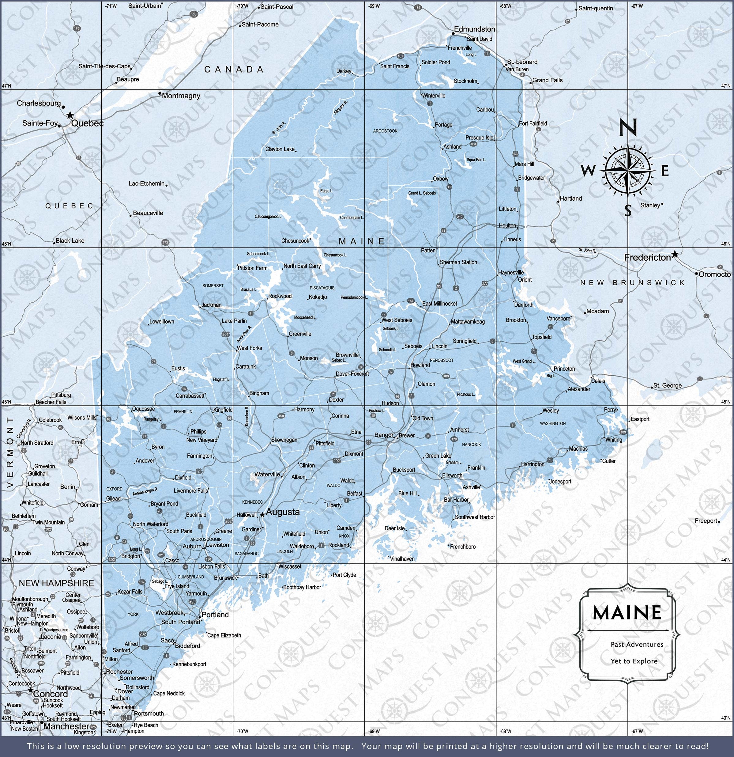 Maine Map Poster - Light Blue Color Splash - Conquest Maps LLC