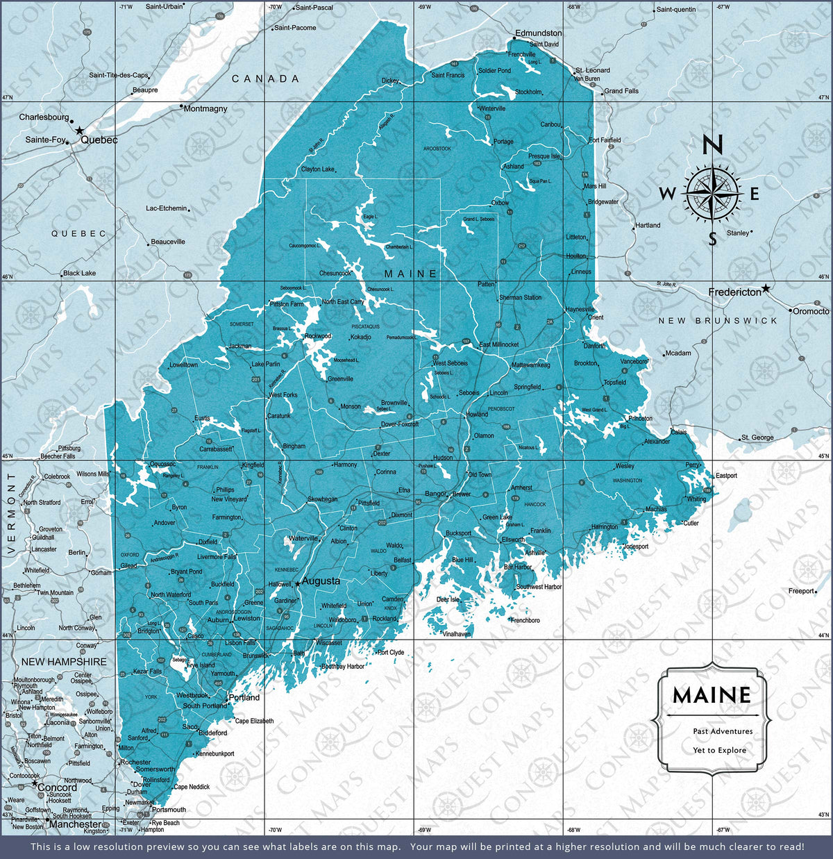 Push Pin Maine Map (Pin Board) - Teal Color Splash - Conquest Maps LLC