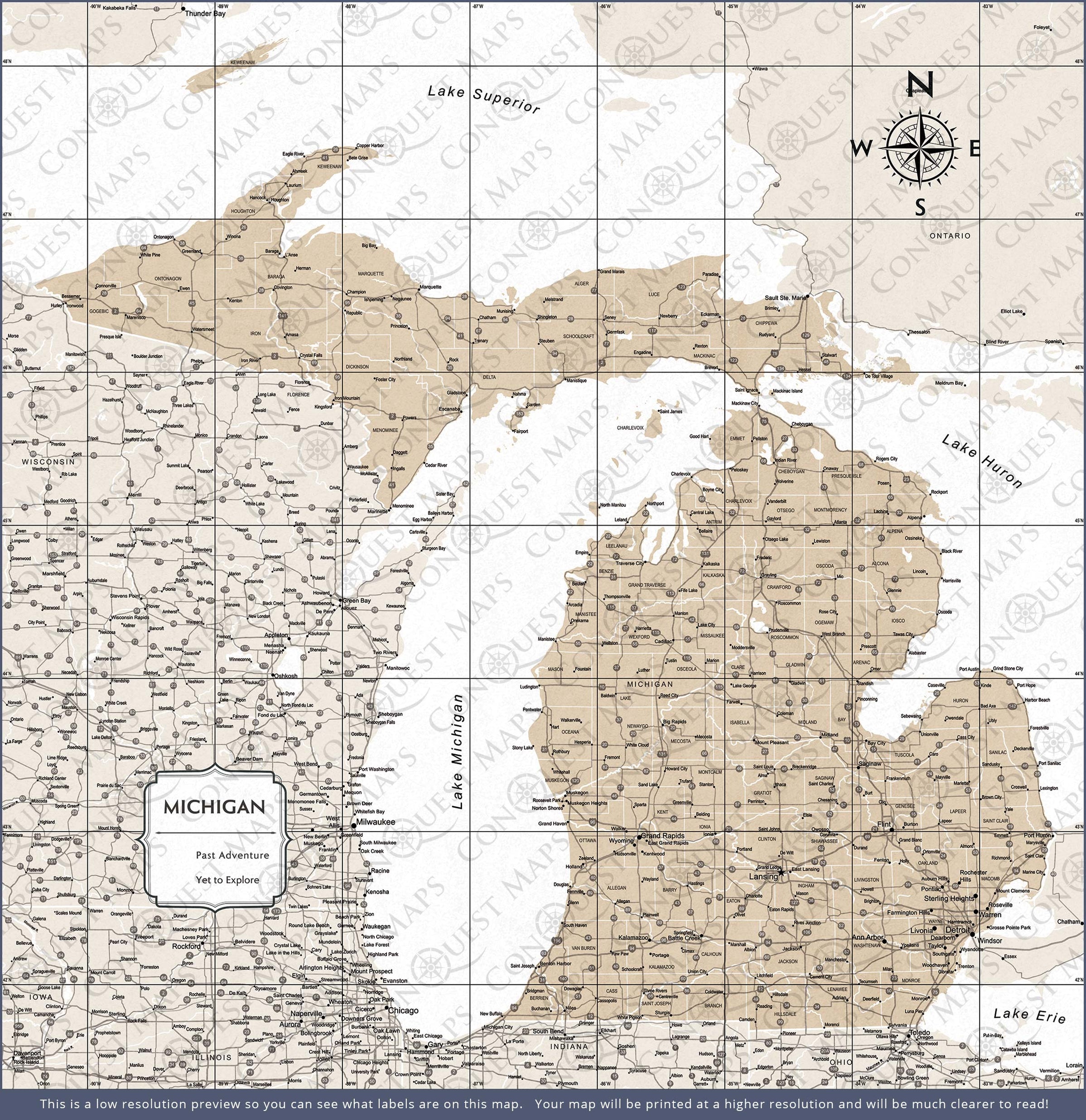 Push Pin Michigan Map (Pin Board/Poster) - Light Brown Color Splash ...