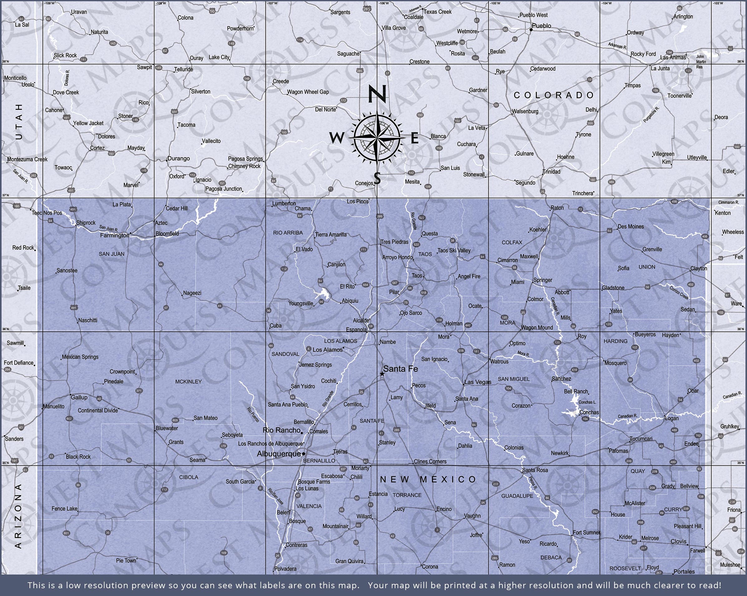 New Mexico Map Poster - Purple Color Splash - Conquest Maps LLC