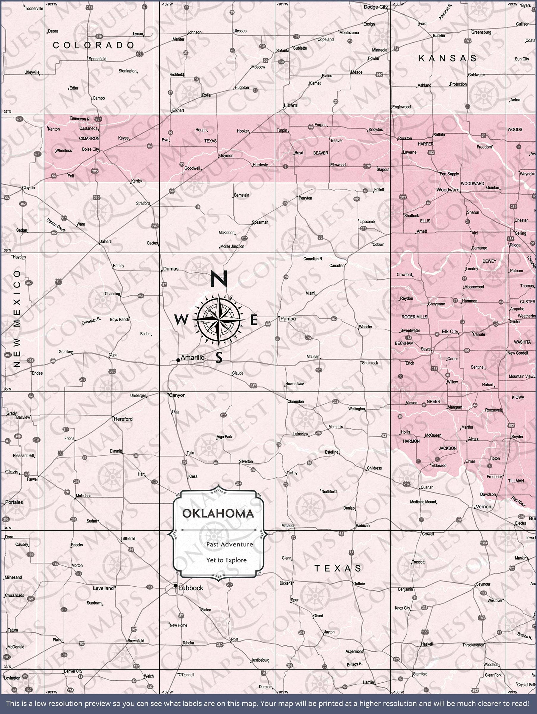 Oklahoma Map Poster - Pink Color Splash - Conquest Maps LLC