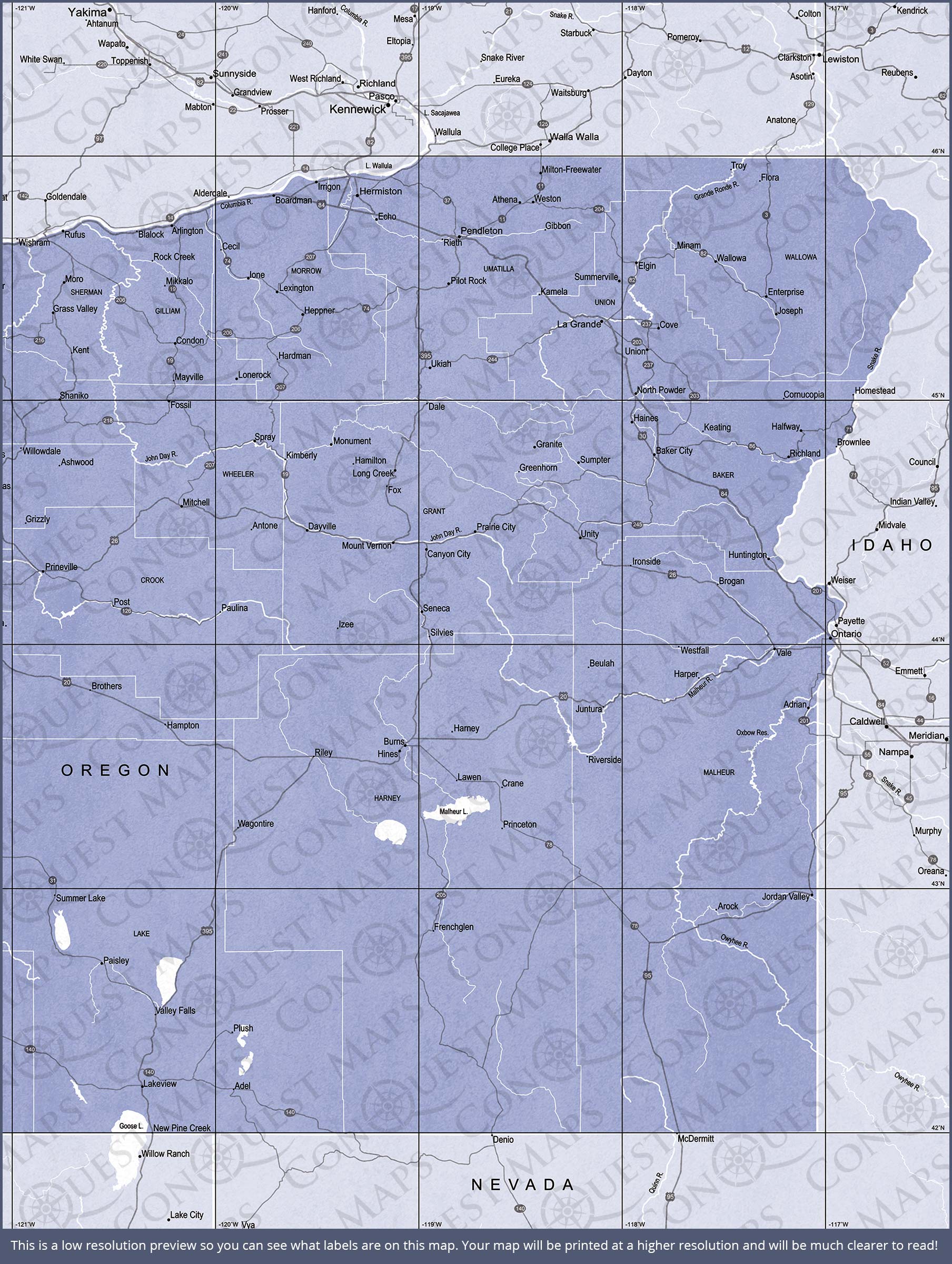 Oregon Map Poster - Purple Color Splash - Conquest Maps LLC