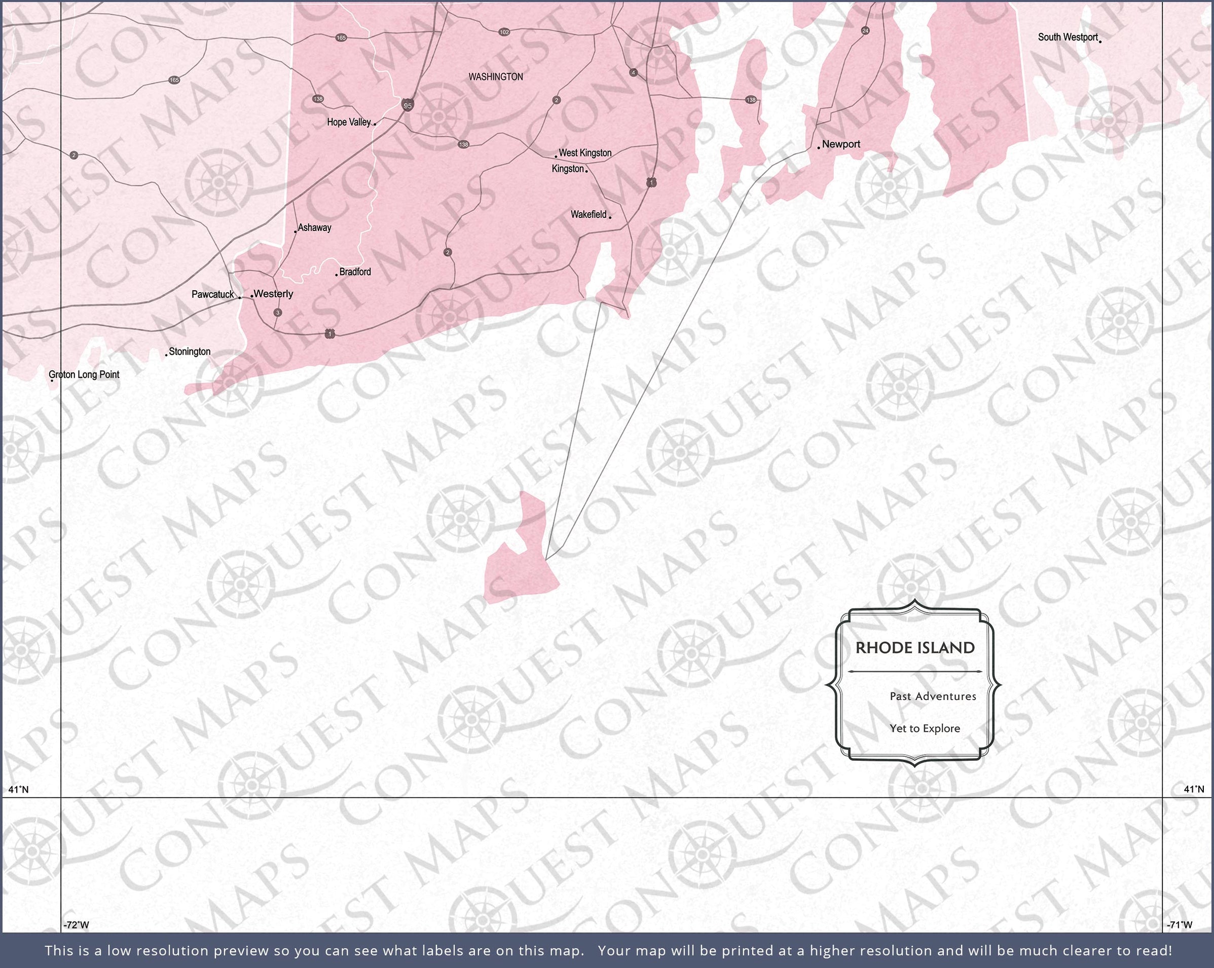 Rhode Island Map Poster - Pink Color Splash - Conquest Maps LLC