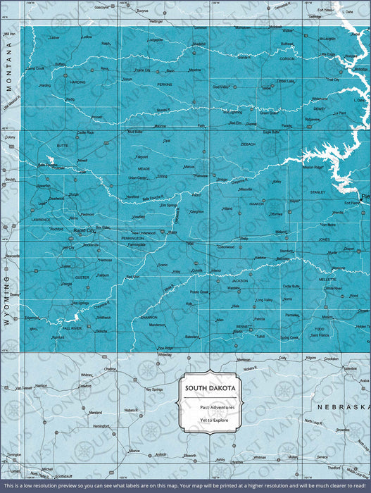 South Dakota Map Poster - Teal Color Splash - Conquest Maps LLC