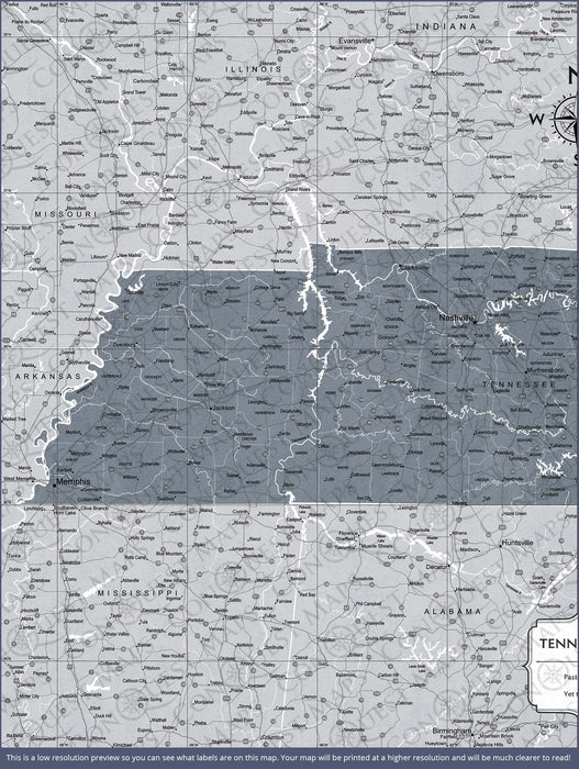 Push Pin Tennessee Map (Pin Board/Poster) - Dark Gray Color Splash ...