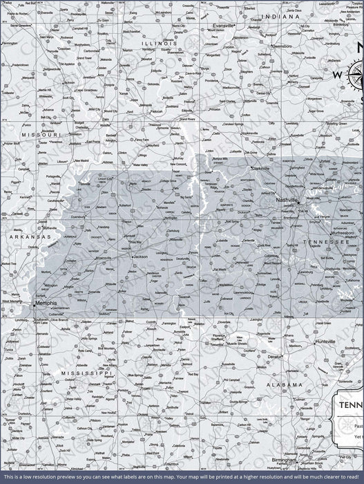 Push Pin Tennessee Map (Pin Board/Poster) - Light Gray Color Splash ...