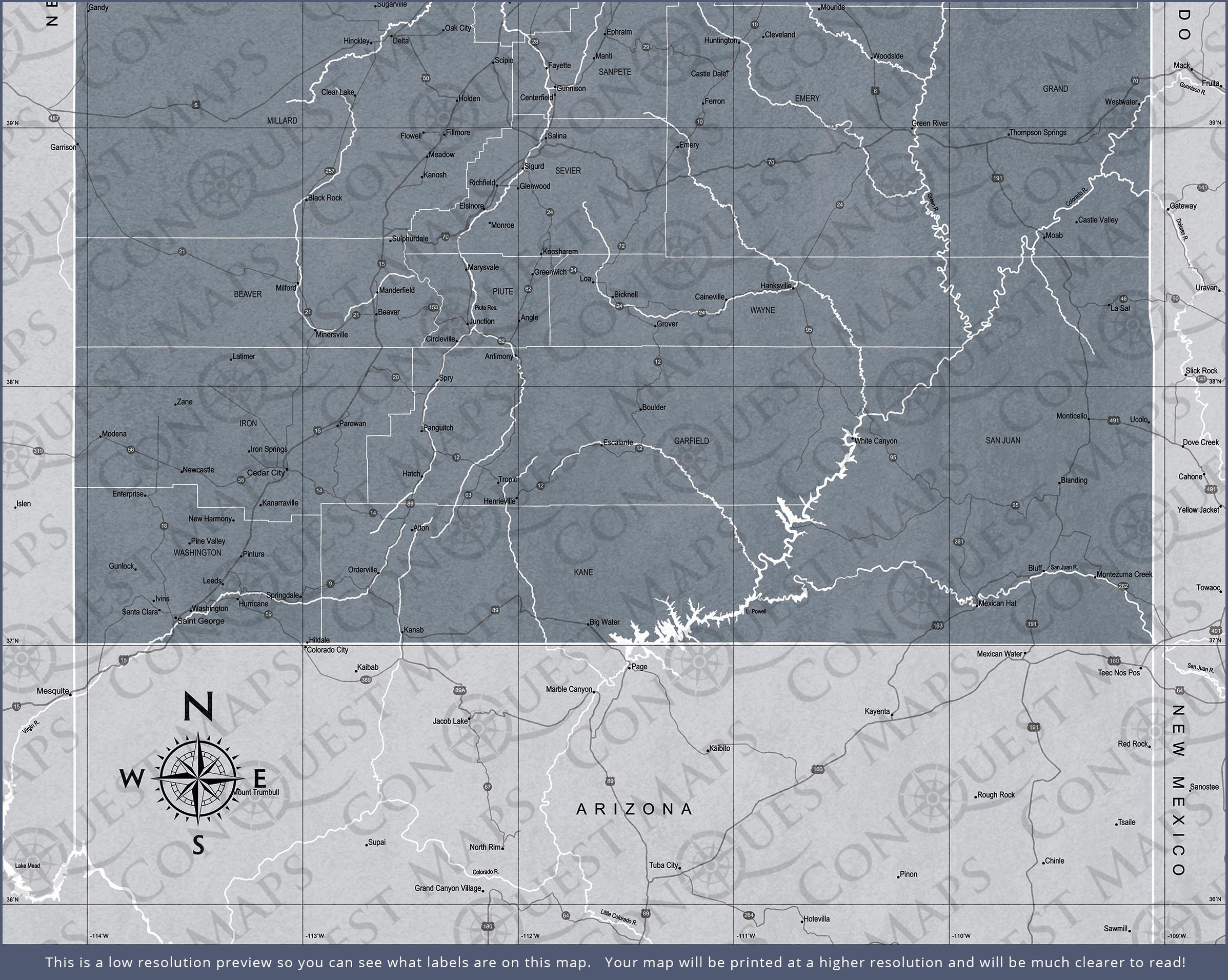 Utah Map Poster - Dark Gray Color Splash - Conquest Maps LLC