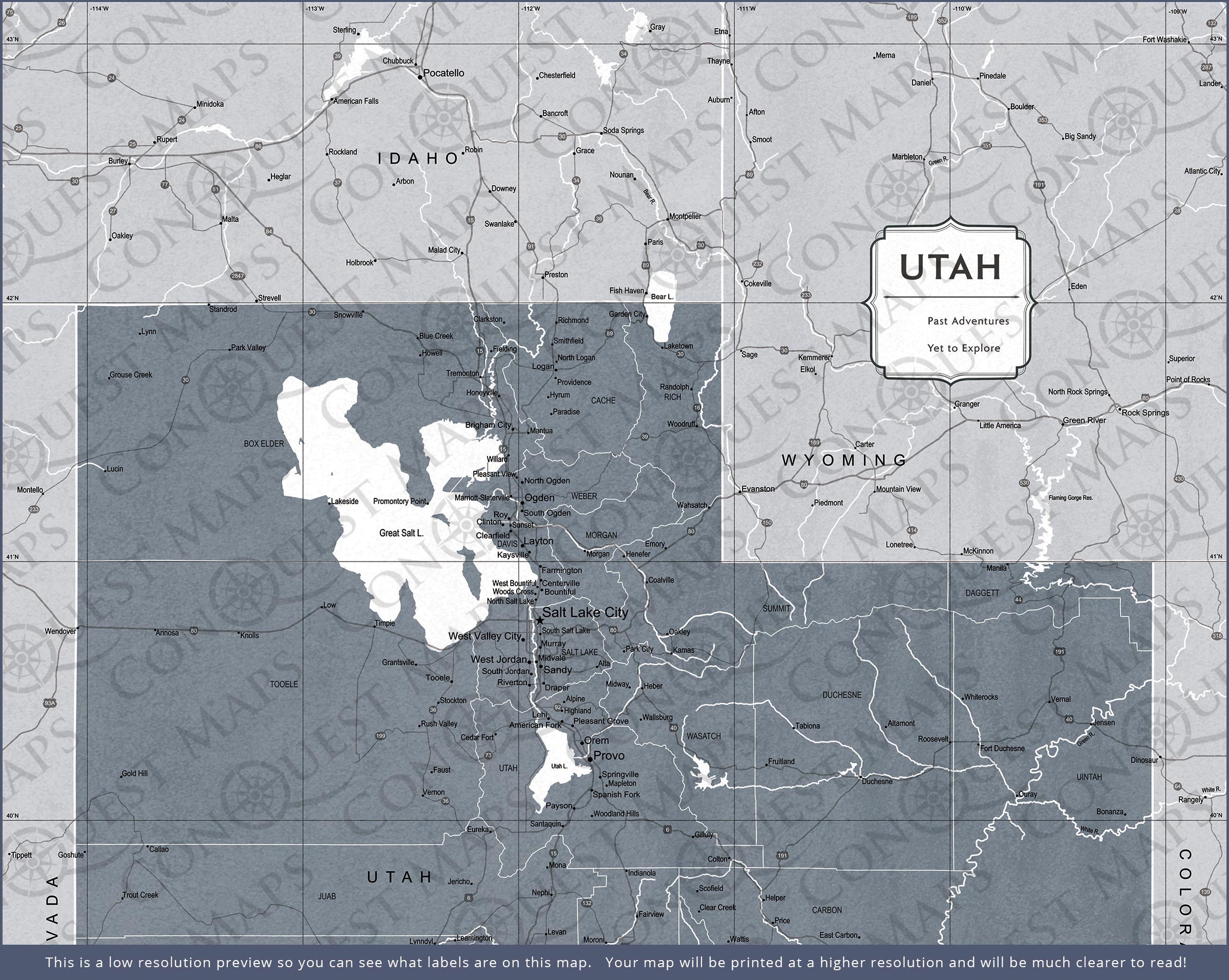 Utah Map Poster - Dark Gray Color Splash - Conquest Maps LLC