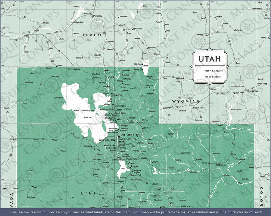 Utah Map Poster - Green Color Splash - Conquest Maps LLC