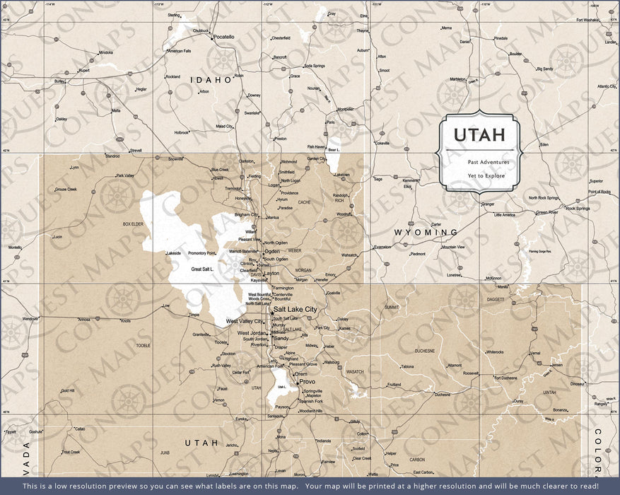 Utah Map Poster - Light Brown Color Splash - Conquest Maps LLC