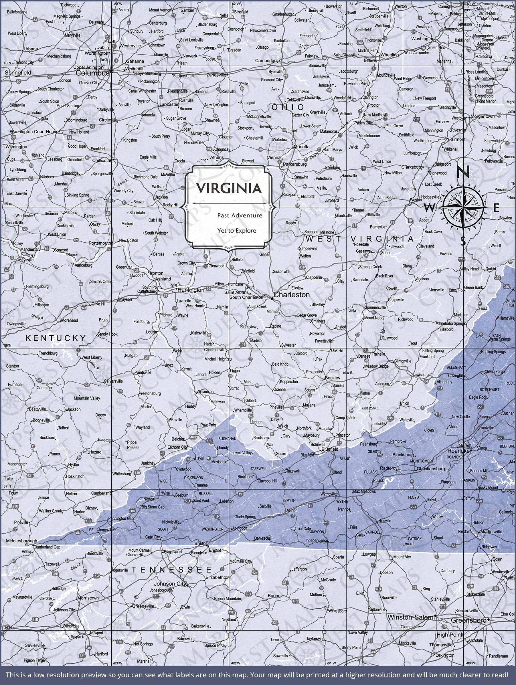 Virginia Map Poster - Purple Color Splash - Conquest Maps LLC