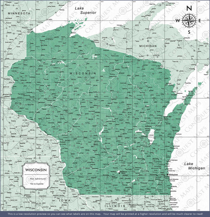 Push Pin Wisconsin Map (Pin Board/Poster) - Green Color Splash ...