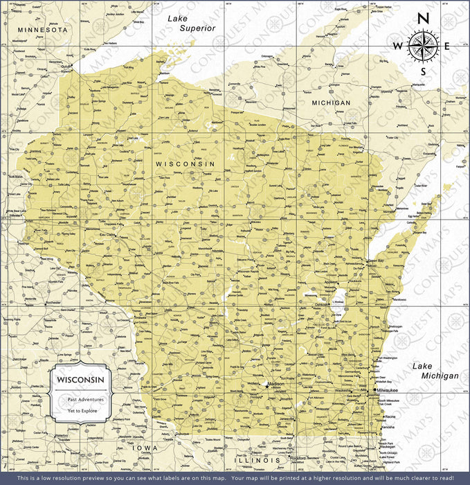 Push Pin Wisconsin Map (Pin Board/Poster) - Yellow Color Splash ...