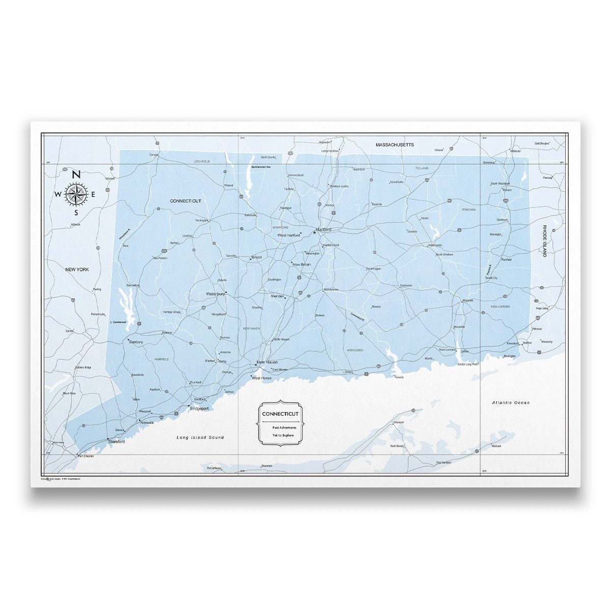 Connecticut Map Poster - Light Blue Color Splash - Conquest Maps LLC