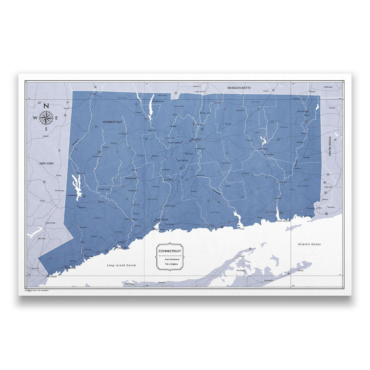 Connecticut Map Poster - Navy Color Splash - Conquest Maps LLC