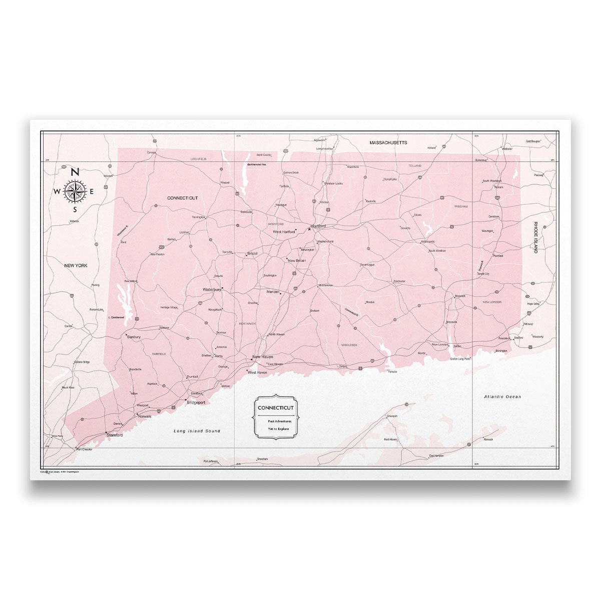 Connecticut Map Poster - Pink Color Splash - Conquest Maps LLC