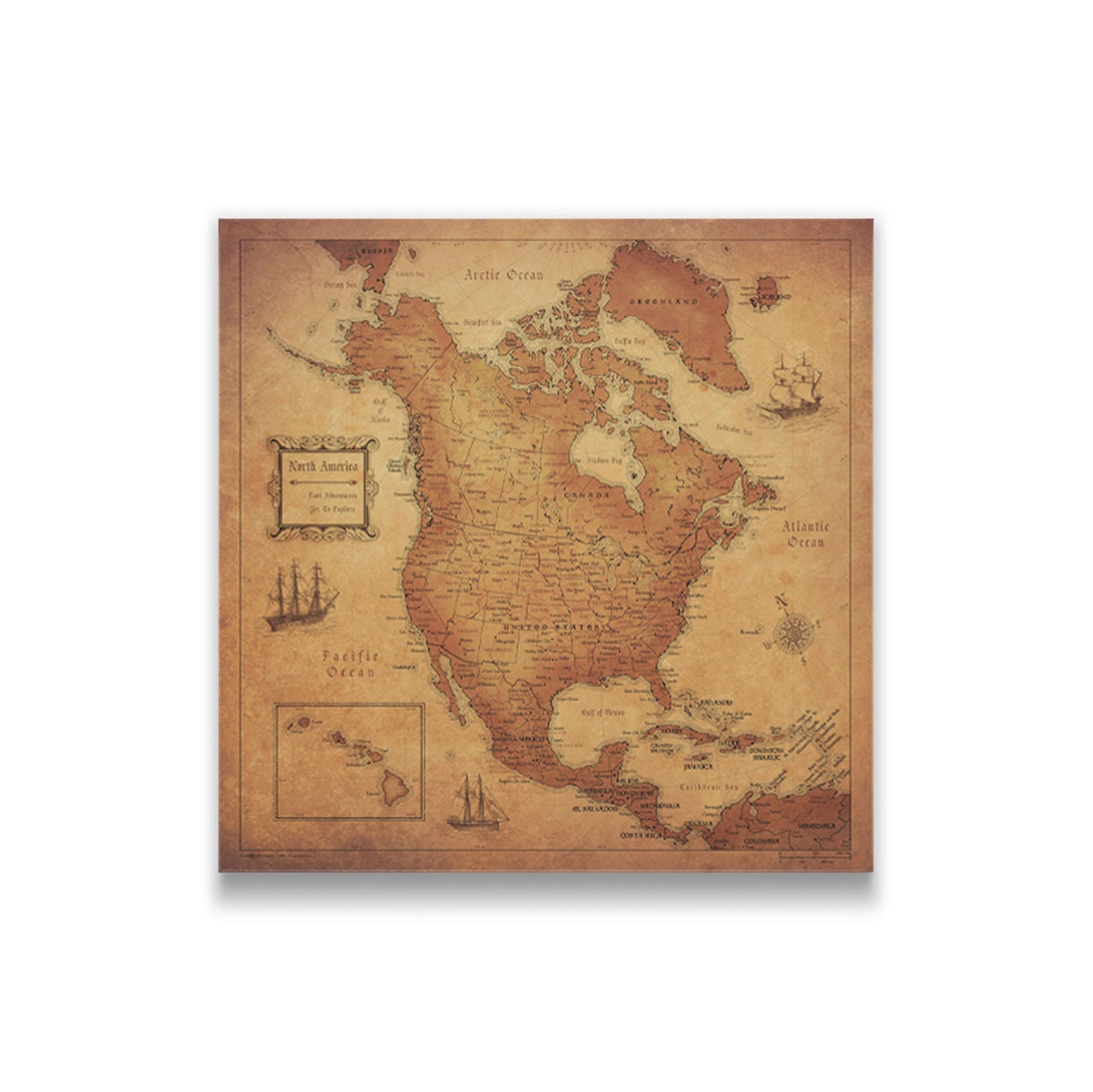 North America Travel Map Poster: Golden Aged — Conquest Maps LLC