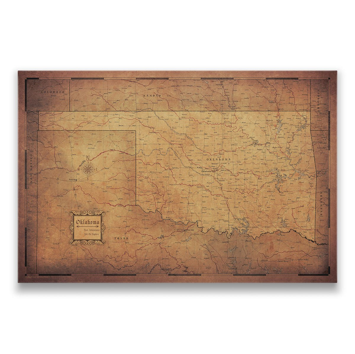 Oklahoma Map Poster - Golden Aged - Conquest Maps LLC