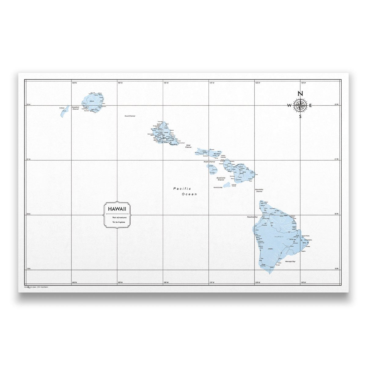 Hawaii Map Poster - Light Blue Color Splash - Conquest Maps LLC