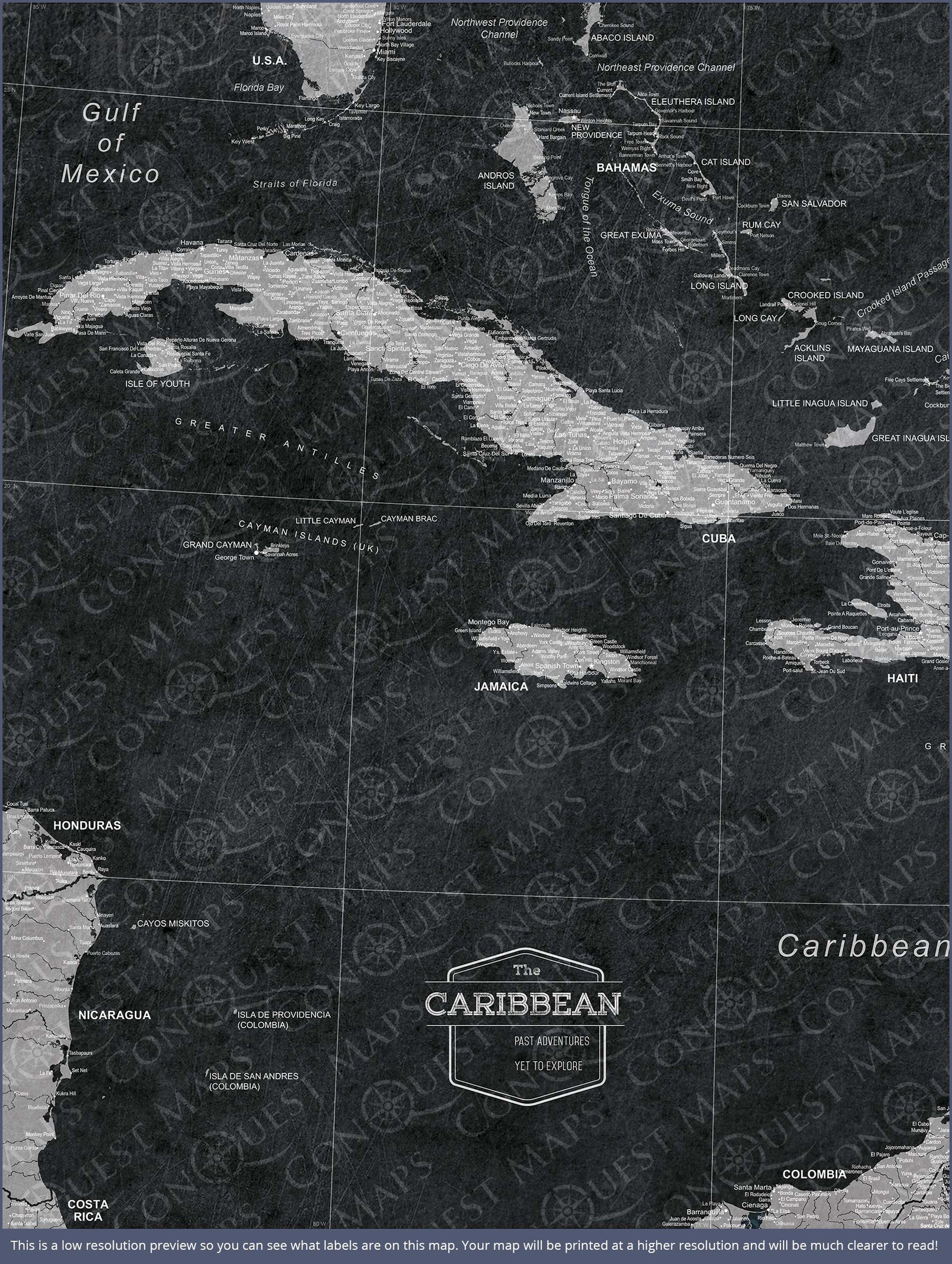 Caribbean Travel Map Poster: Modern Slate