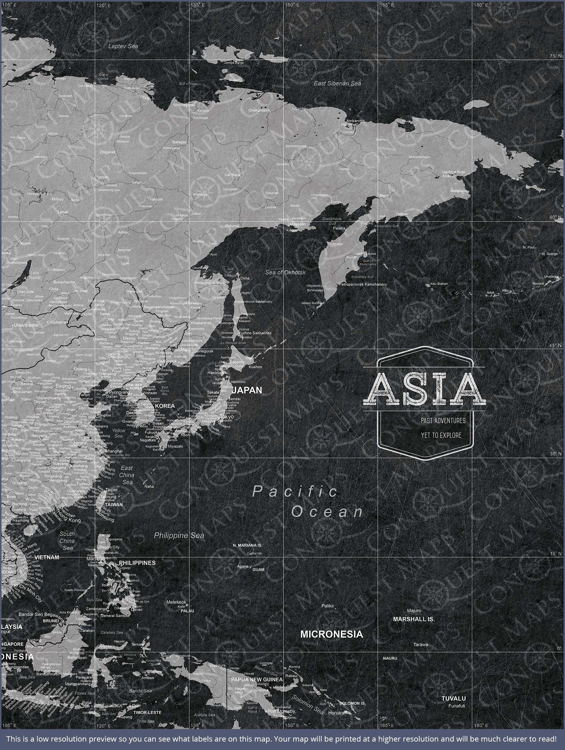 Push Pin Asia Map (Pin Board) - Modern Slate - Conquest Maps LLC