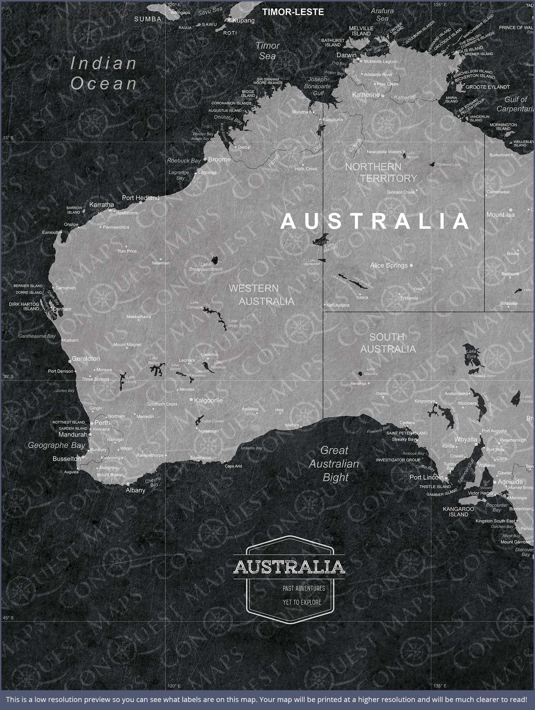 Push Pin Australia Map (Pin Board) - Modern Slate - Conquest Maps LLC