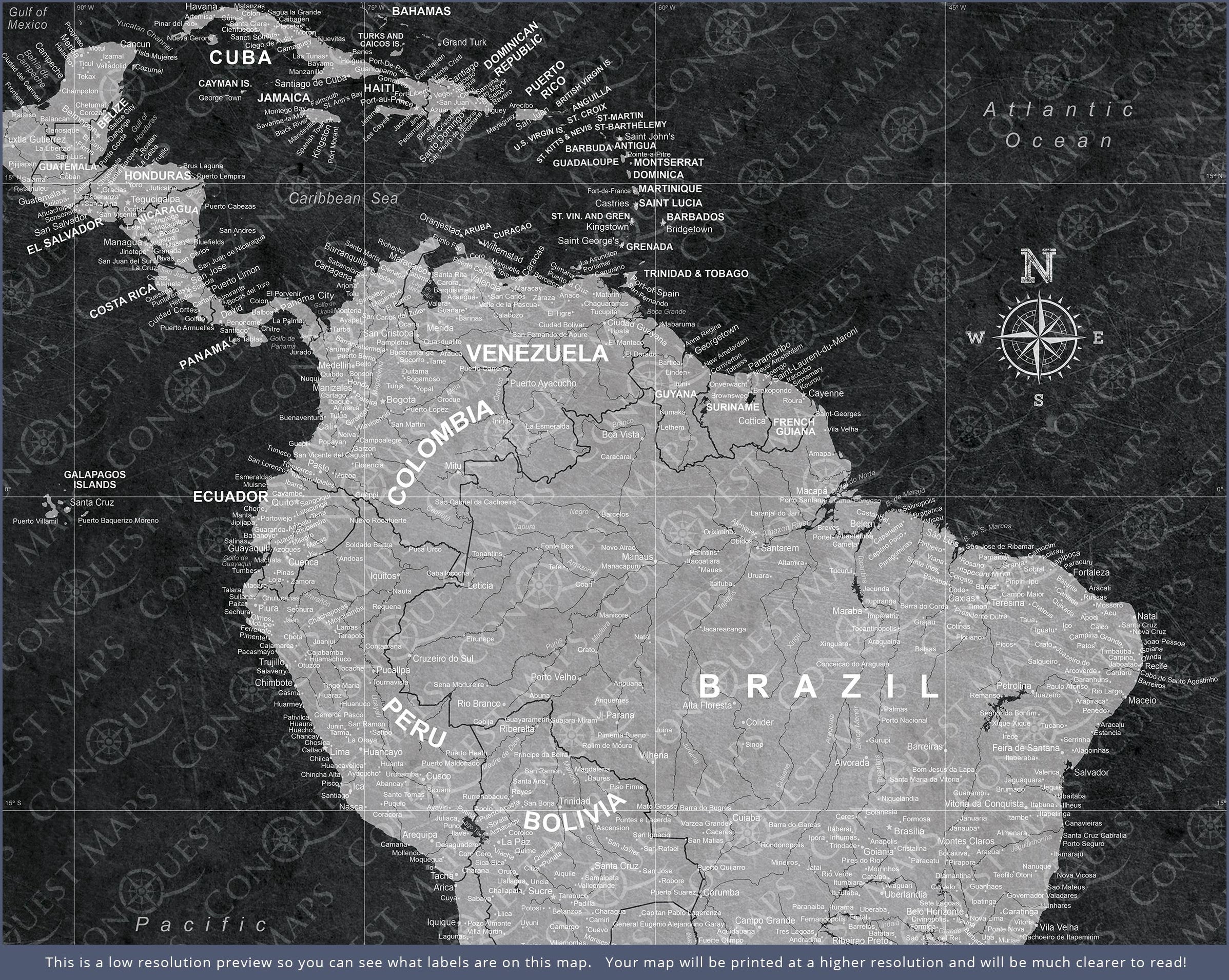 Push Pin South America Map (Pin Board) - Modern Slate - Conquest Maps LLC