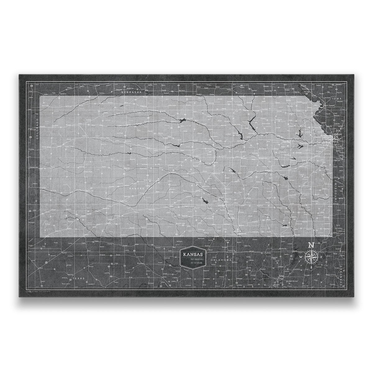 Kansas Map Poster - Modern Slate - Conquest Maps LLC