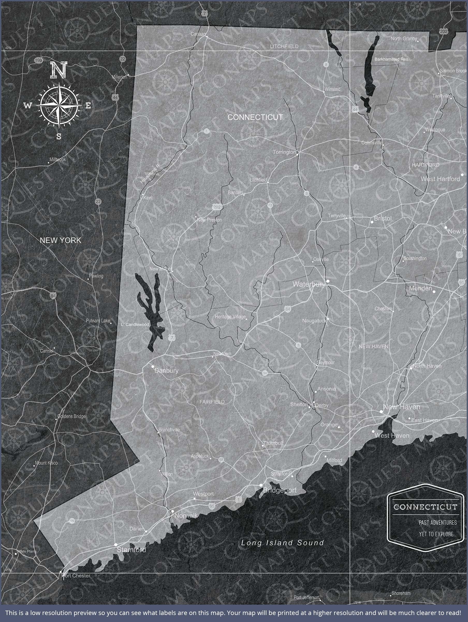 Connecticut Map Poster - Modern Slate - Conquest Maps LLC