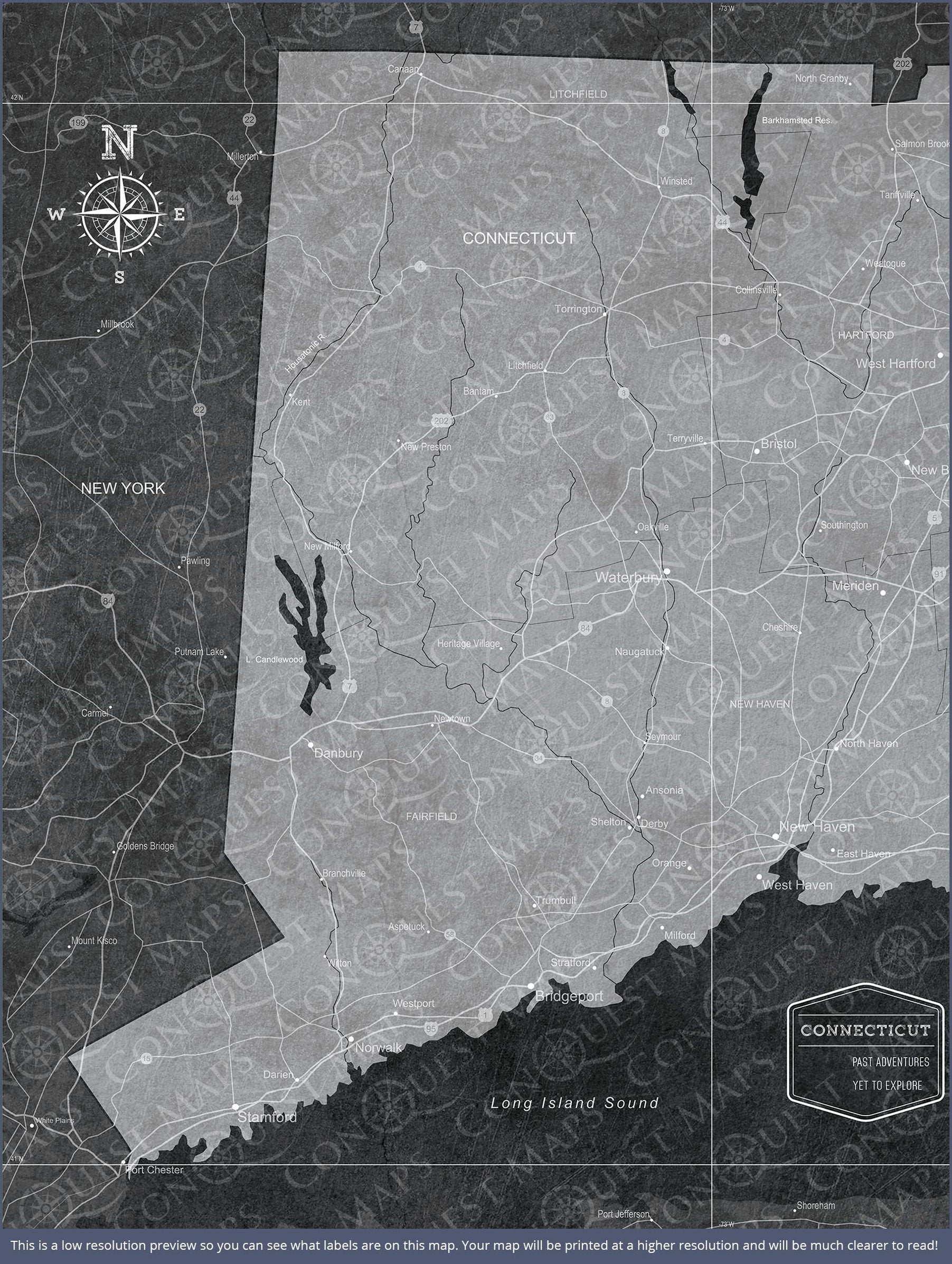 Connecticut Map Poster - Modern Slate - Conquest Maps LLC