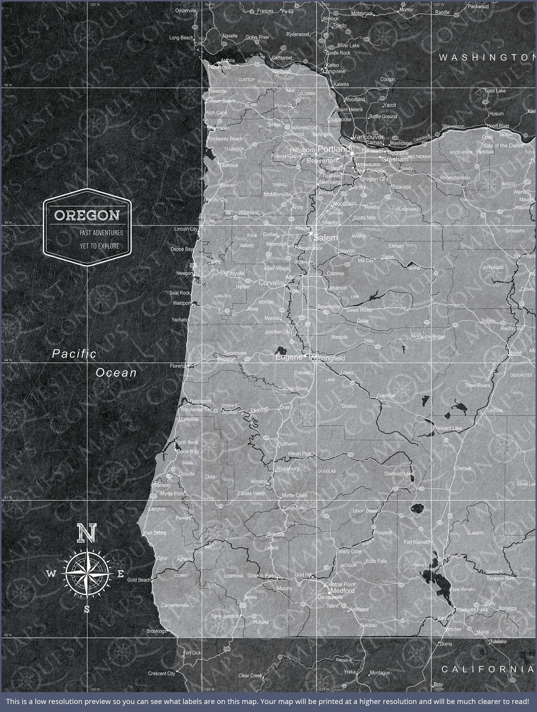 Oregon Map Poster - Modern Slate - Conquest Maps LLC