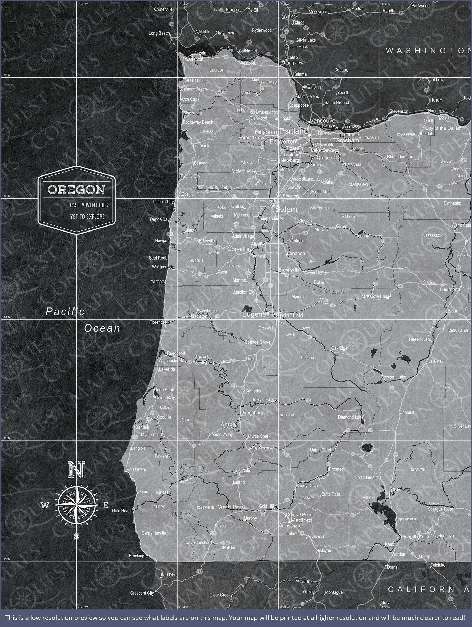 Oregon Map Poster - Modern Slate - Conquest Maps LLC