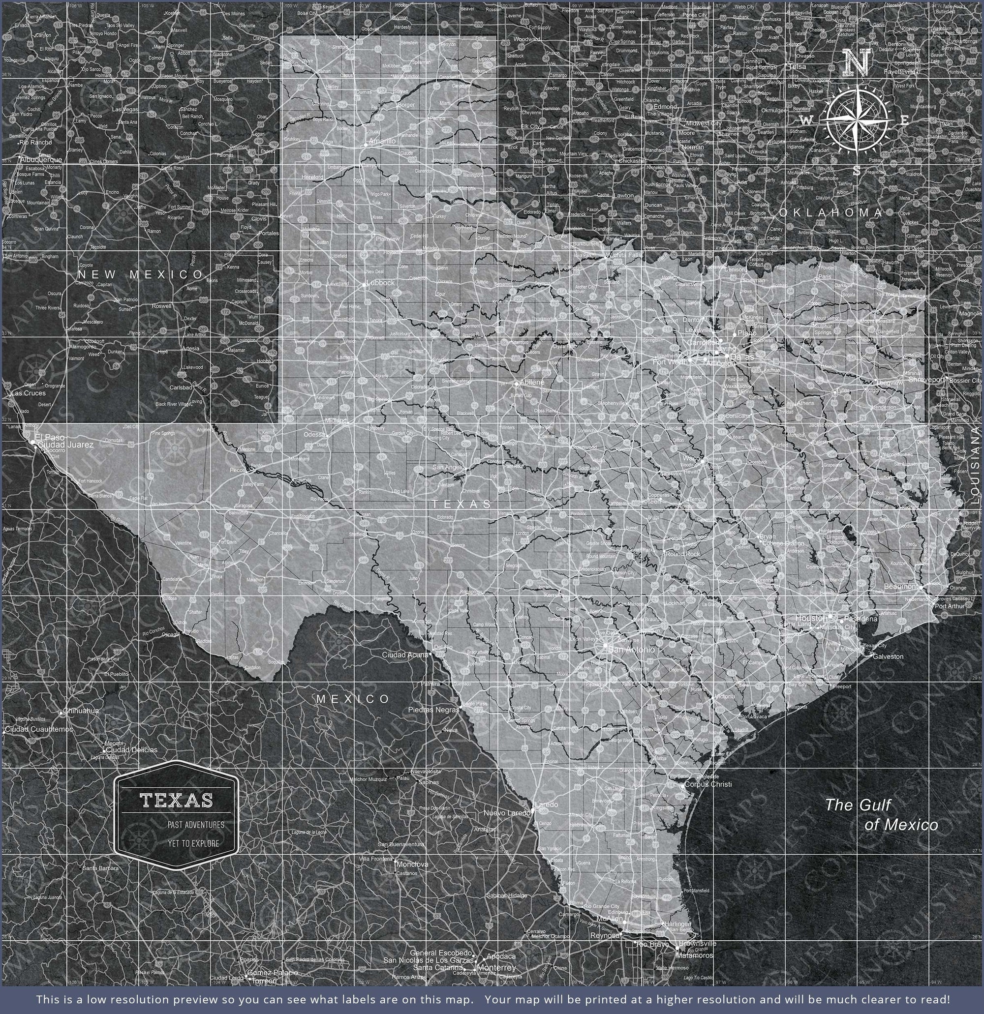 Push Pin Texas Map (Pin Board) - Modern Slate - Conquest Maps LLC