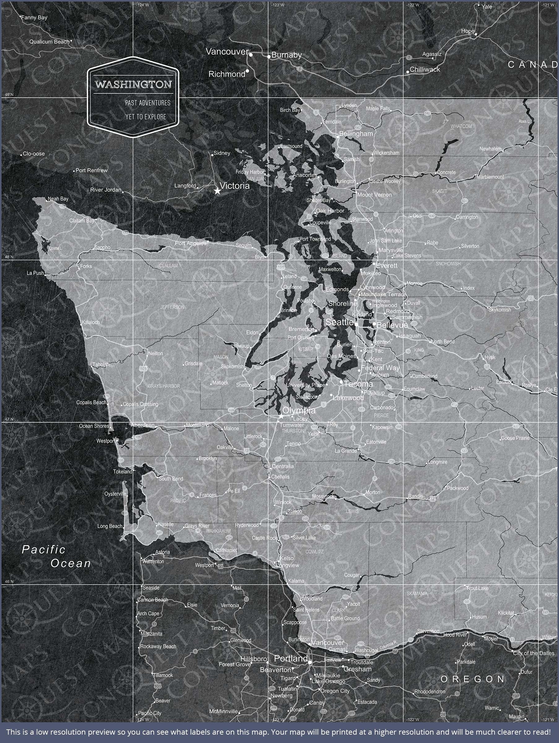 Push Pin Washington Map (Pin Board) - Modern Slate - Conquest Maps LLC