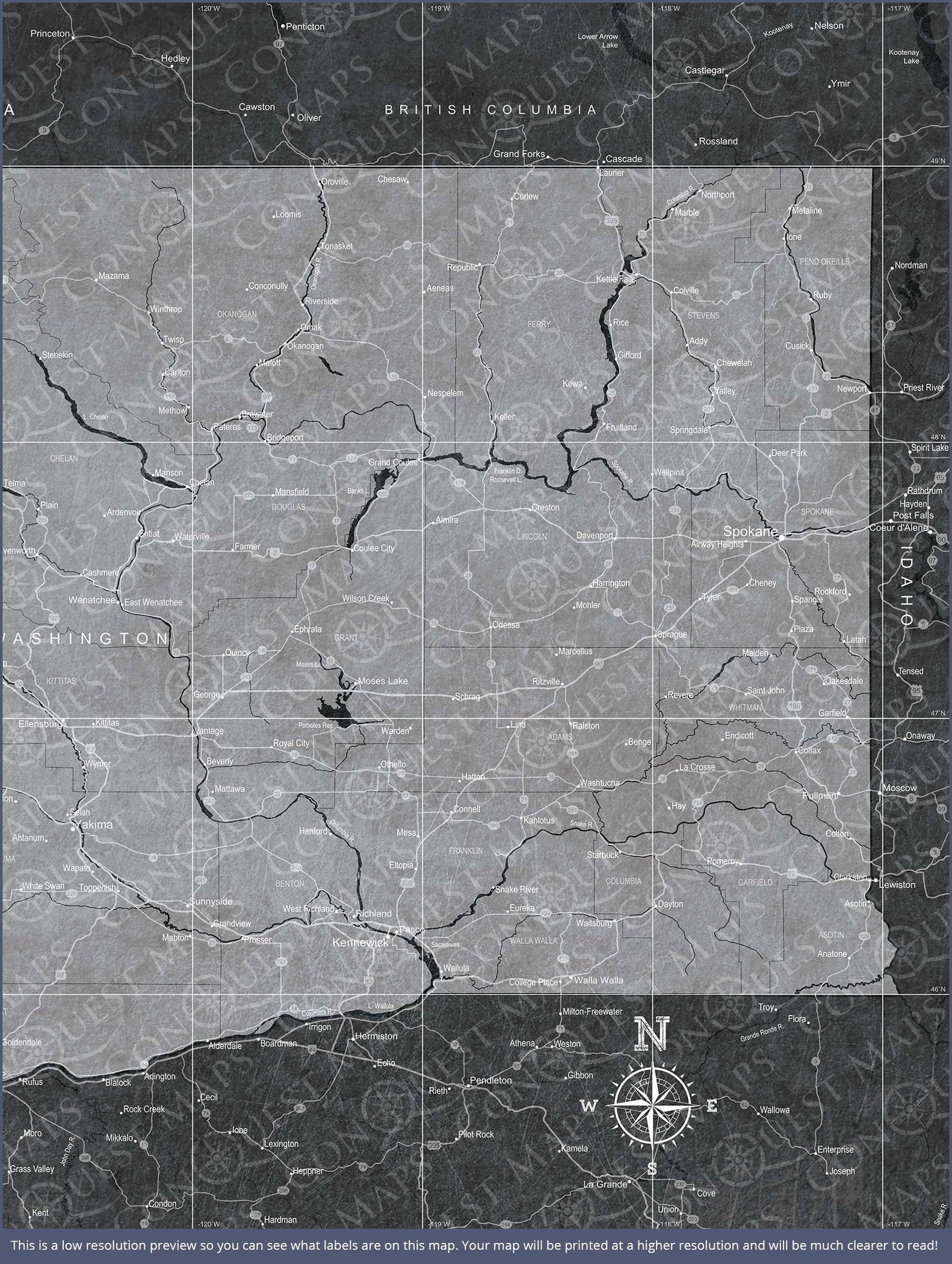 Push Pin Washington Map (Pin Board) - Modern Slate - Conquest Maps LLC