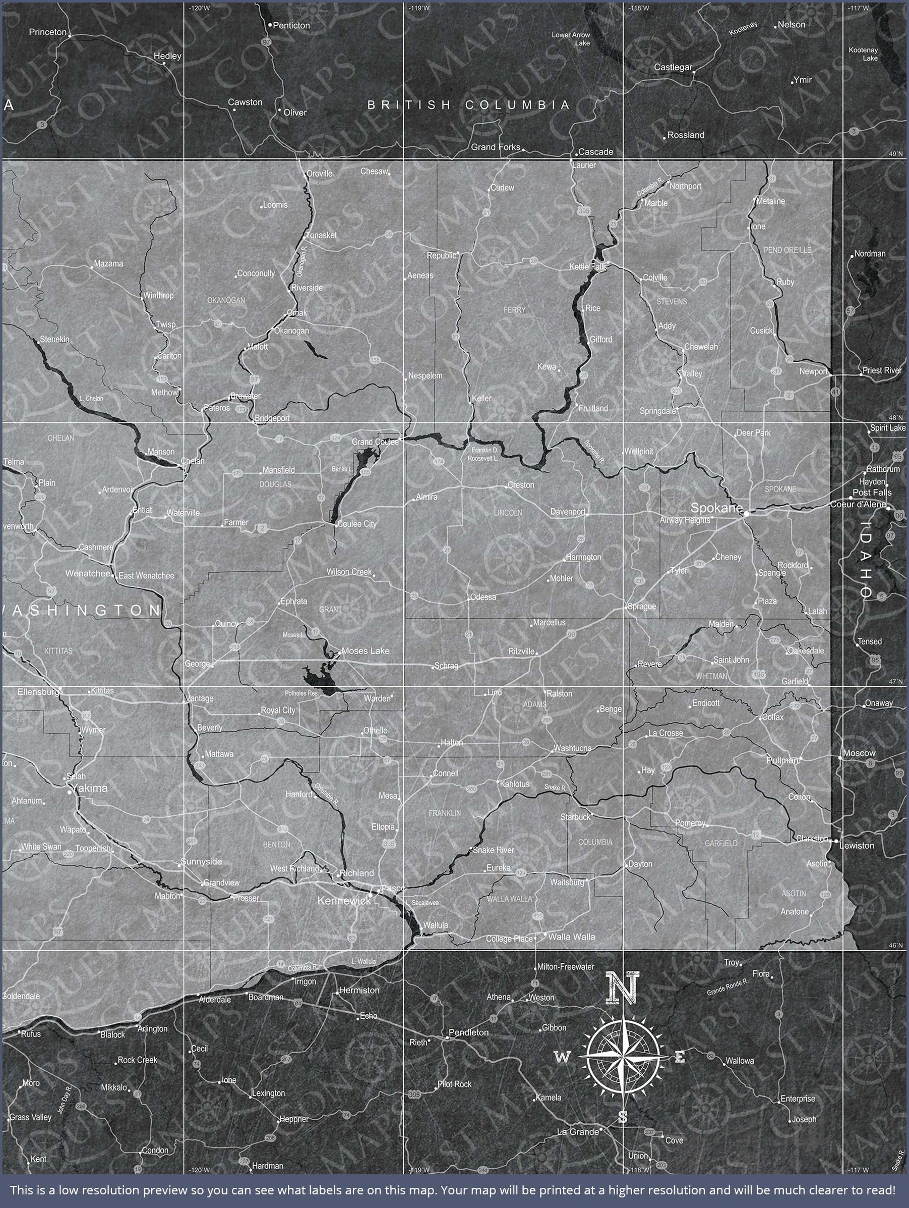 Push Pin Washington Map (Pin Board) - Modern Slate - Conquest Maps LLC