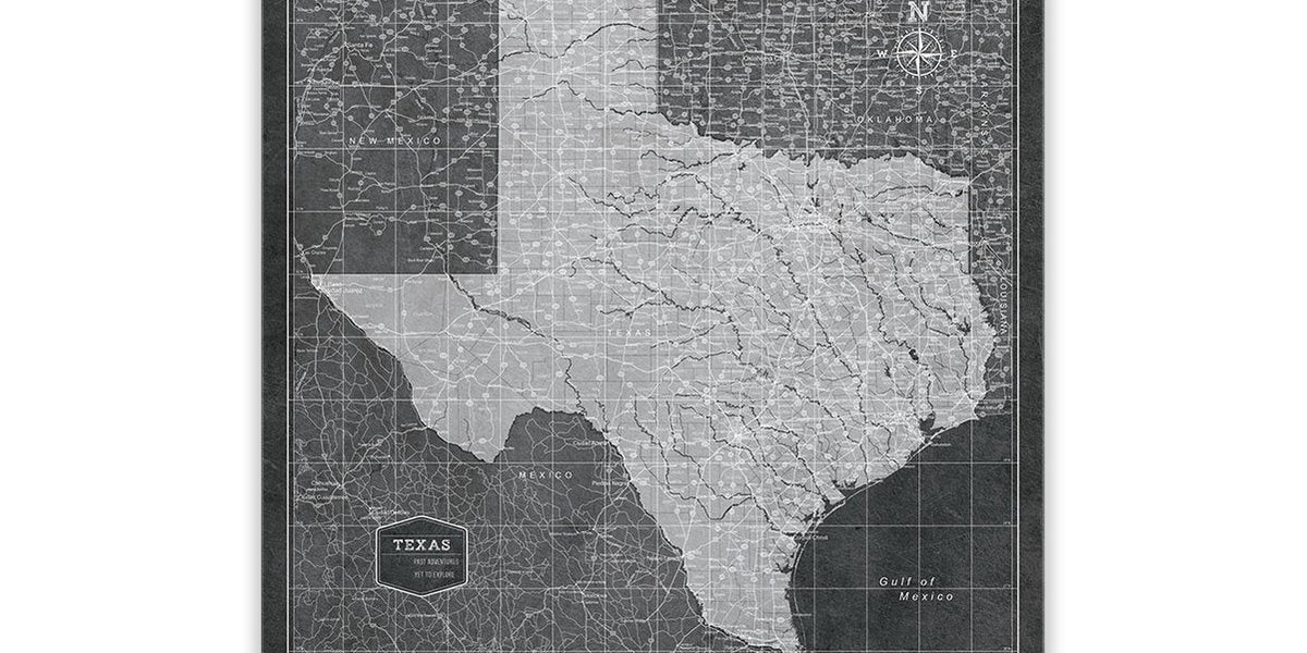 Push Pin Texas Map (Pin Board) - Modern Slate - Conquest Maps LLC