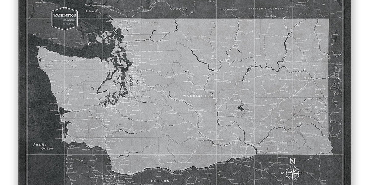 Push Pin Washington Map (Pin Board) - Modern Slate - Conquest Maps LLC
