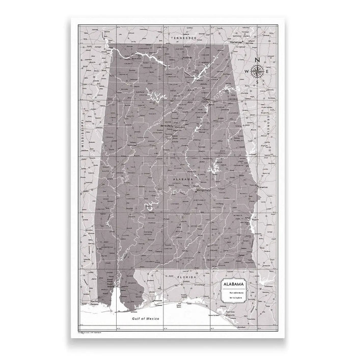 Push Pin Alabama Map (Pin Board/Poster) - Dark Brown Color Splash ...