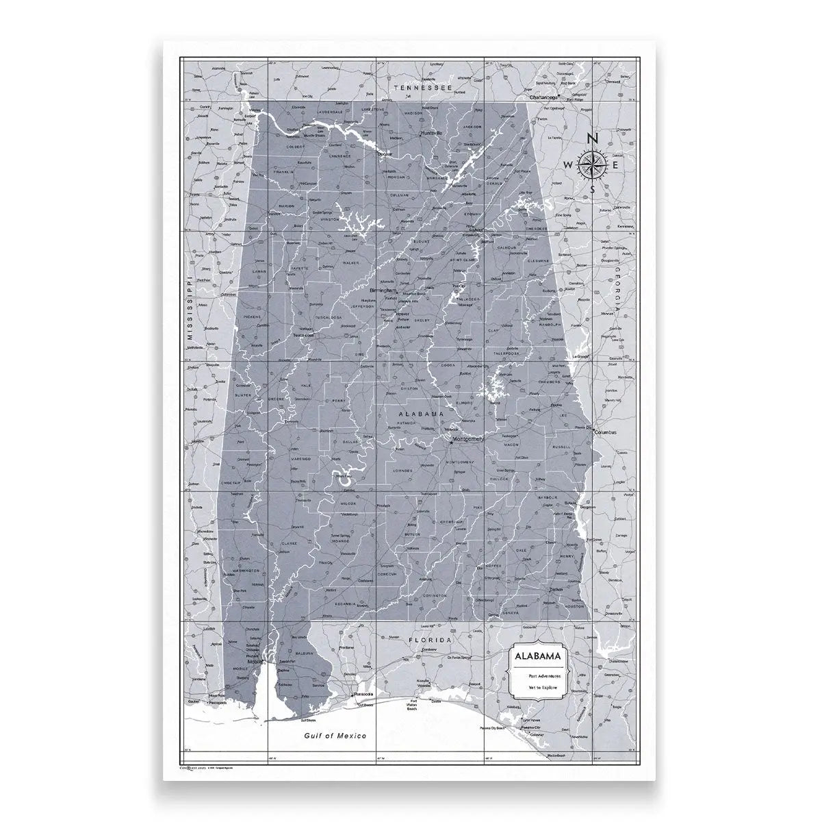 Alabama Map Poster - Dark Gray Color Splash - Conquest Maps LLC